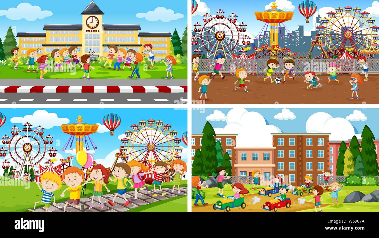 Set of scenes in nature setting illustration Stock Vector Image & Art ...