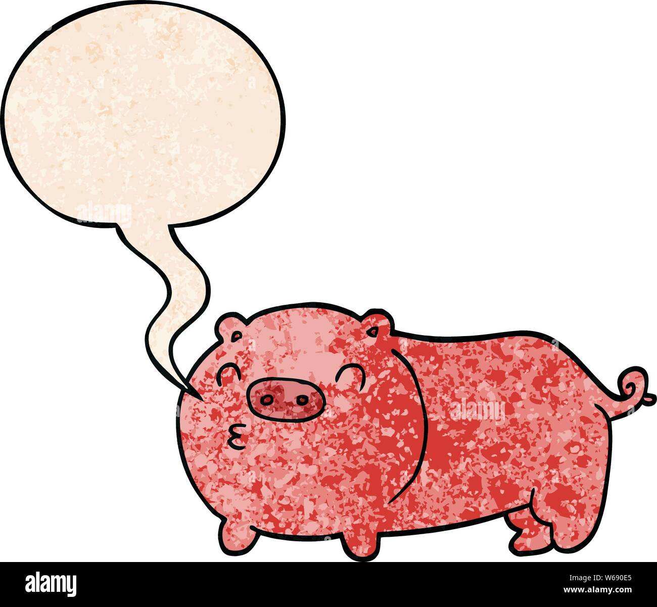 cartoon pig with speech bubble in retro texture style Stock Vector ...