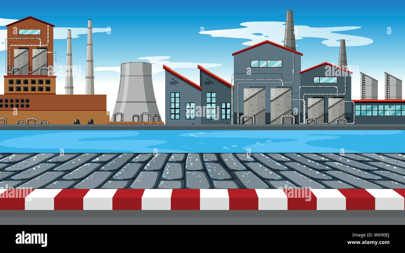 Factory scene with river in foreground illustration Stock Vector Image ...