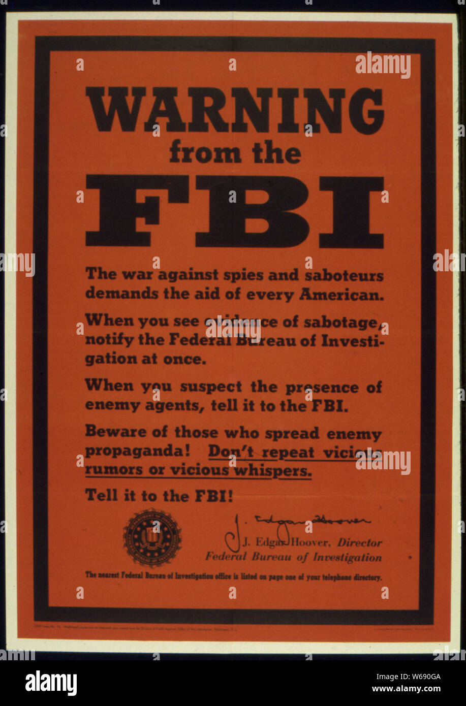 WARNING FROM THE FBI Stock Photo - Alamy