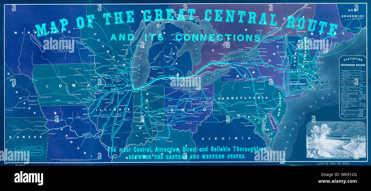 0273 Railroad Maps Map of the Great Central Route and its connections ...