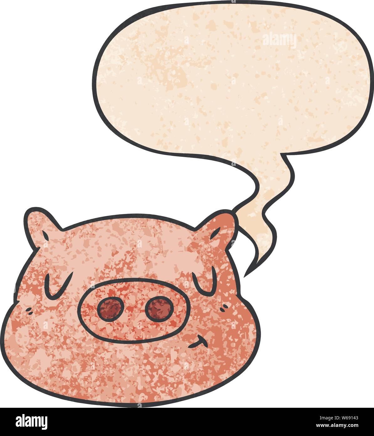 cartoon pig face with speech bubble in retro texture style Stock Vector ...