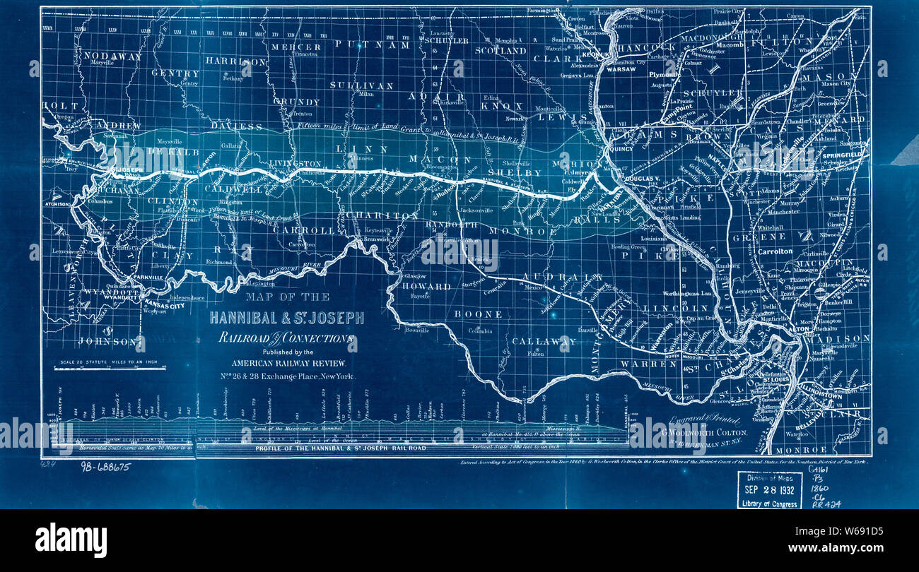 0276 Railroad Maps Map of the Hannibal St Joseph Railroad and its ...