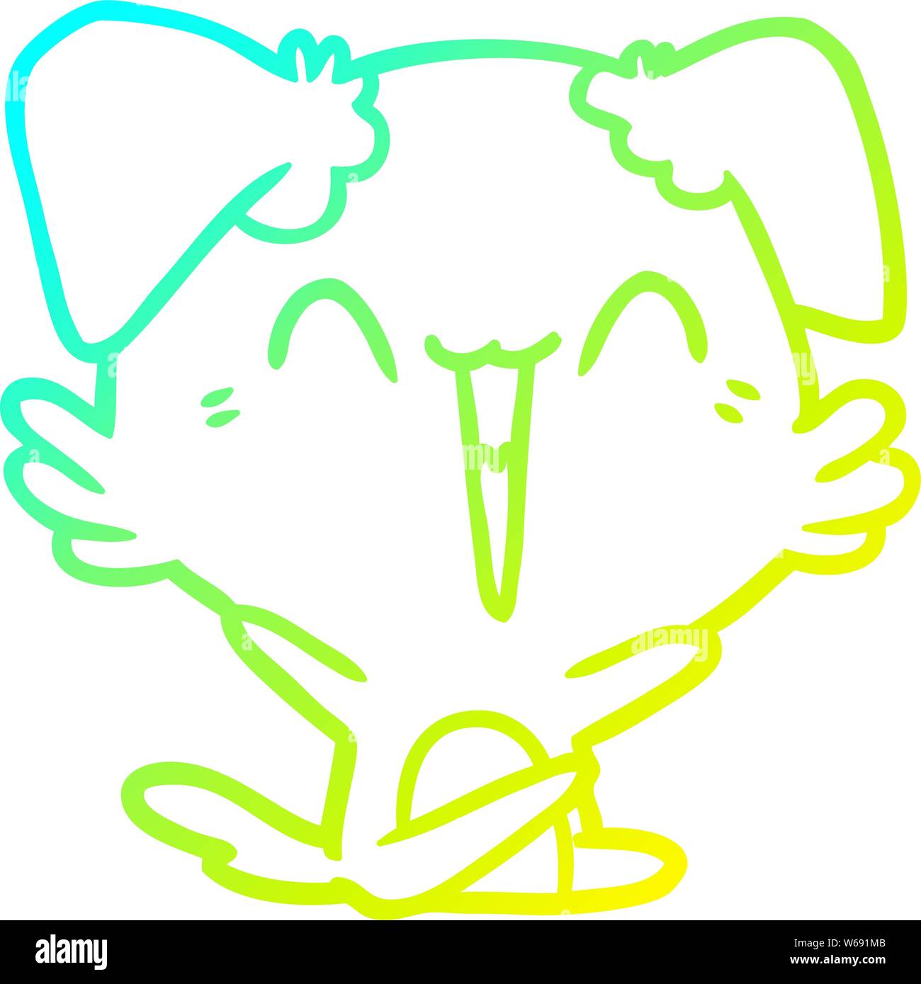 cold gradient line drawing of a happy little dog cartoon Stock Vector ...