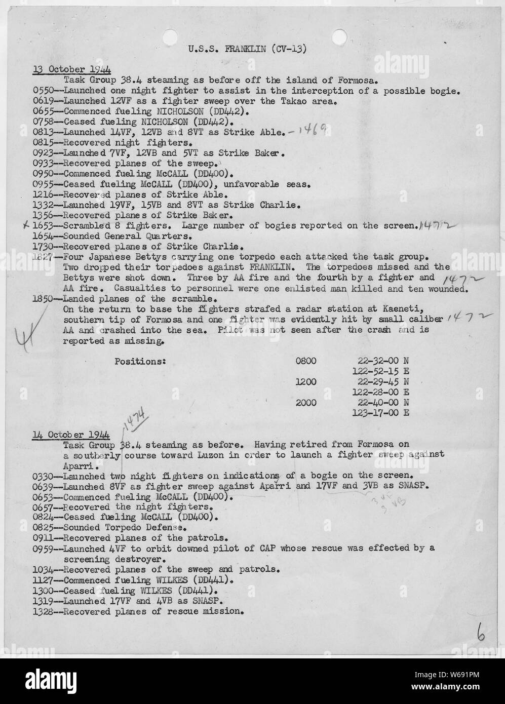 War diary of uss franklin cv 13 hi-res stock photography and images - Alamy