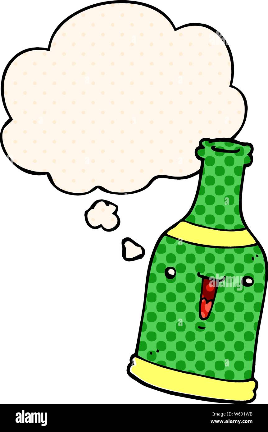 cartoon beer bottle with thought bubble in comic book style Stock ...