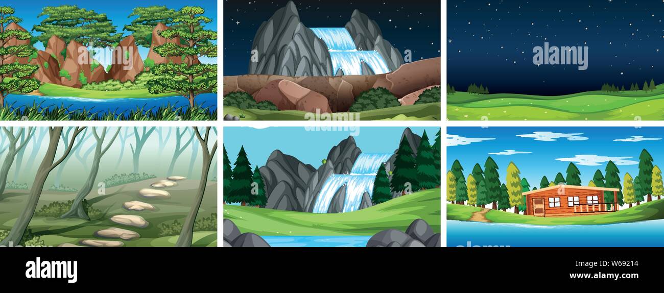 Set of scenes in nature setting illustration Stock Vector Image & Art ...