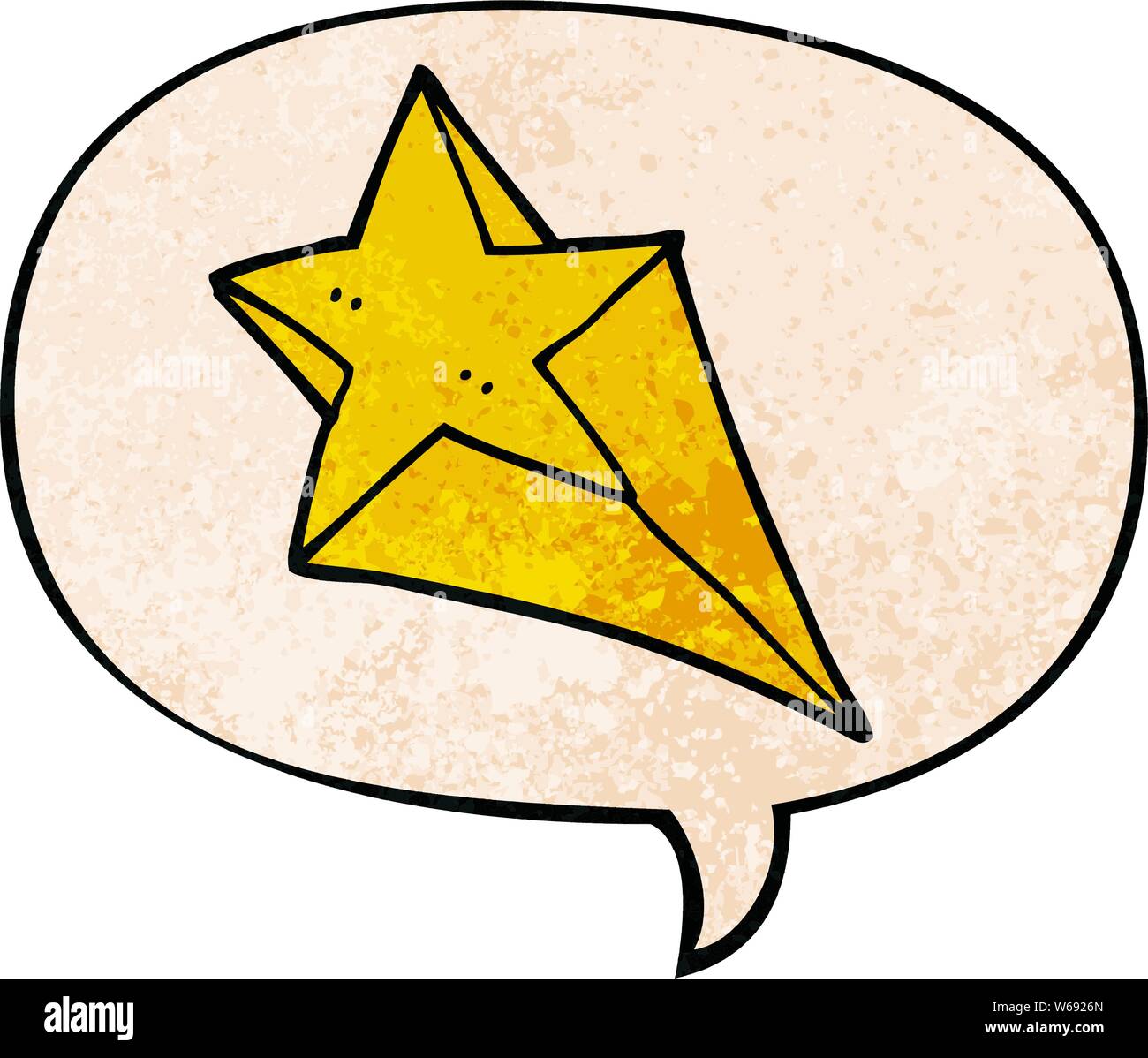 cartoon shooting star with speech bubble in retro texture style Stock ...