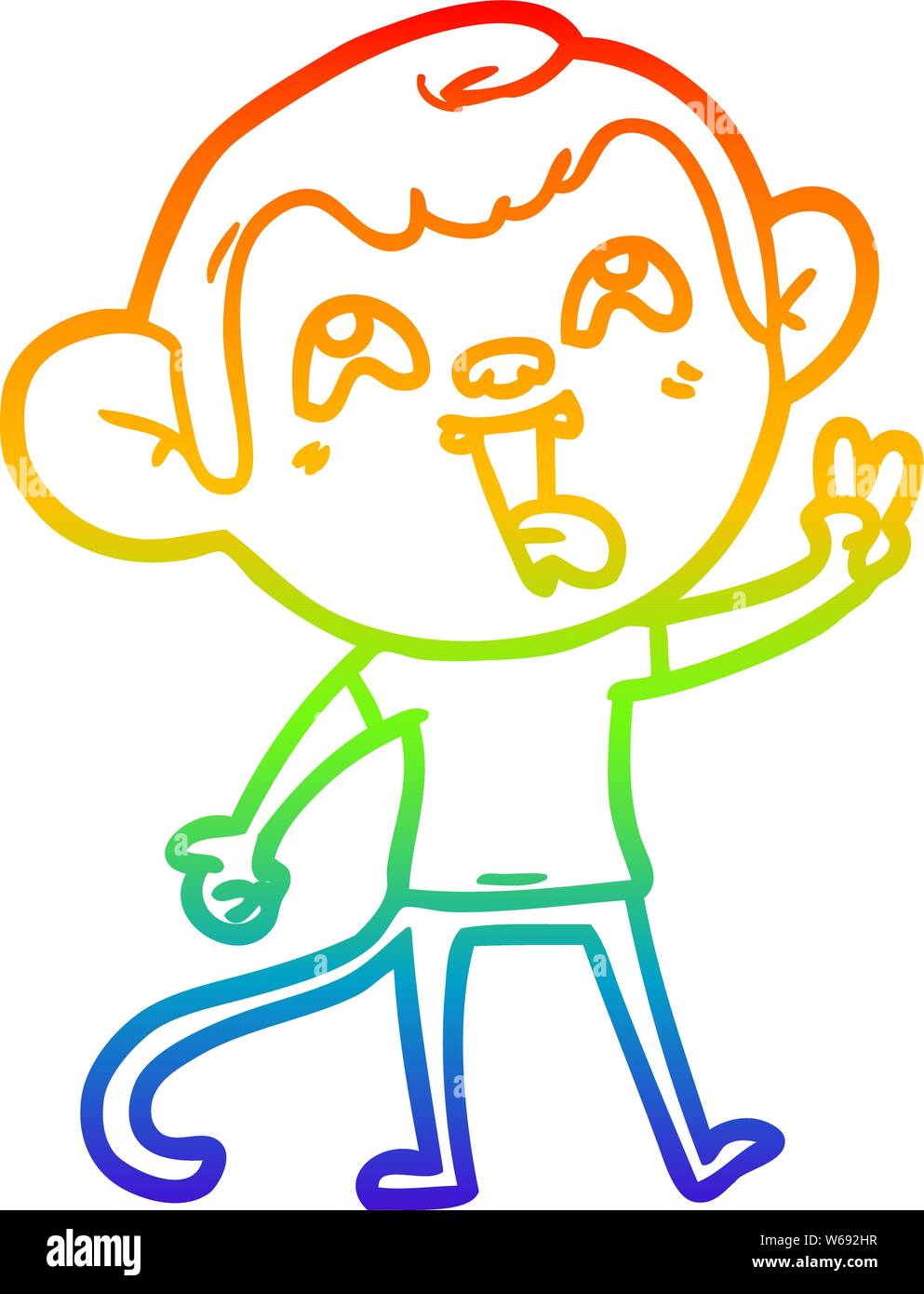 rainbow gradient line drawing of a crazy cartoon monkey giving peace ...