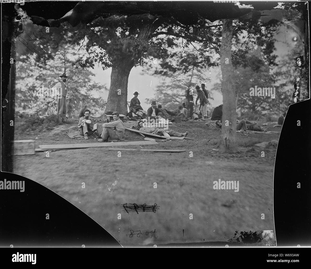 Wounded soldiers under trees, Marye's Heights, Fredericksburg. After ...