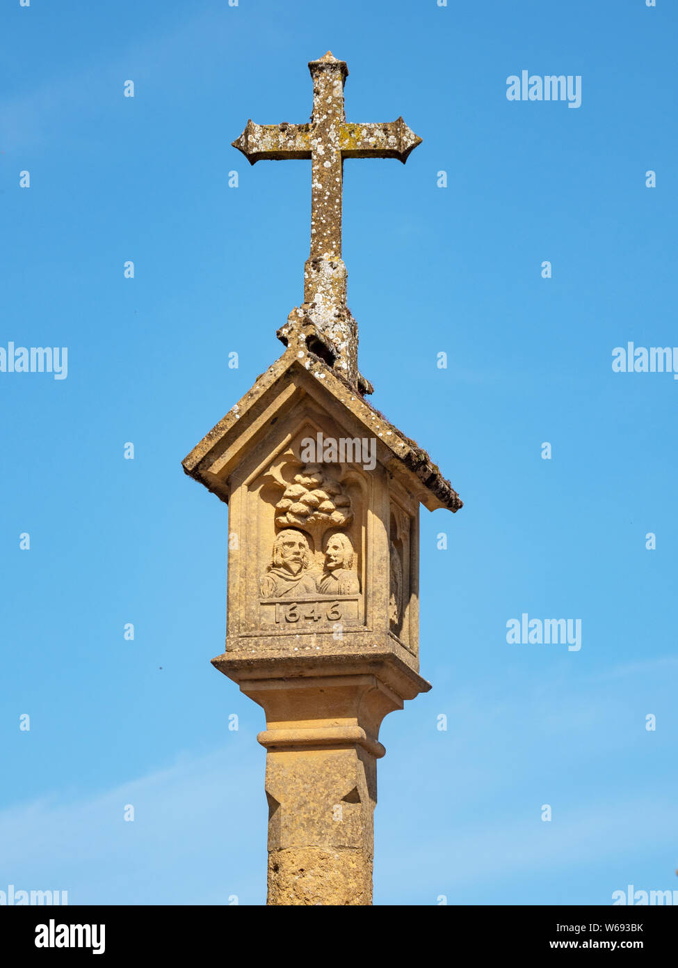 The top of the Medieval Town Cross in the Market Square in Stow on the ...