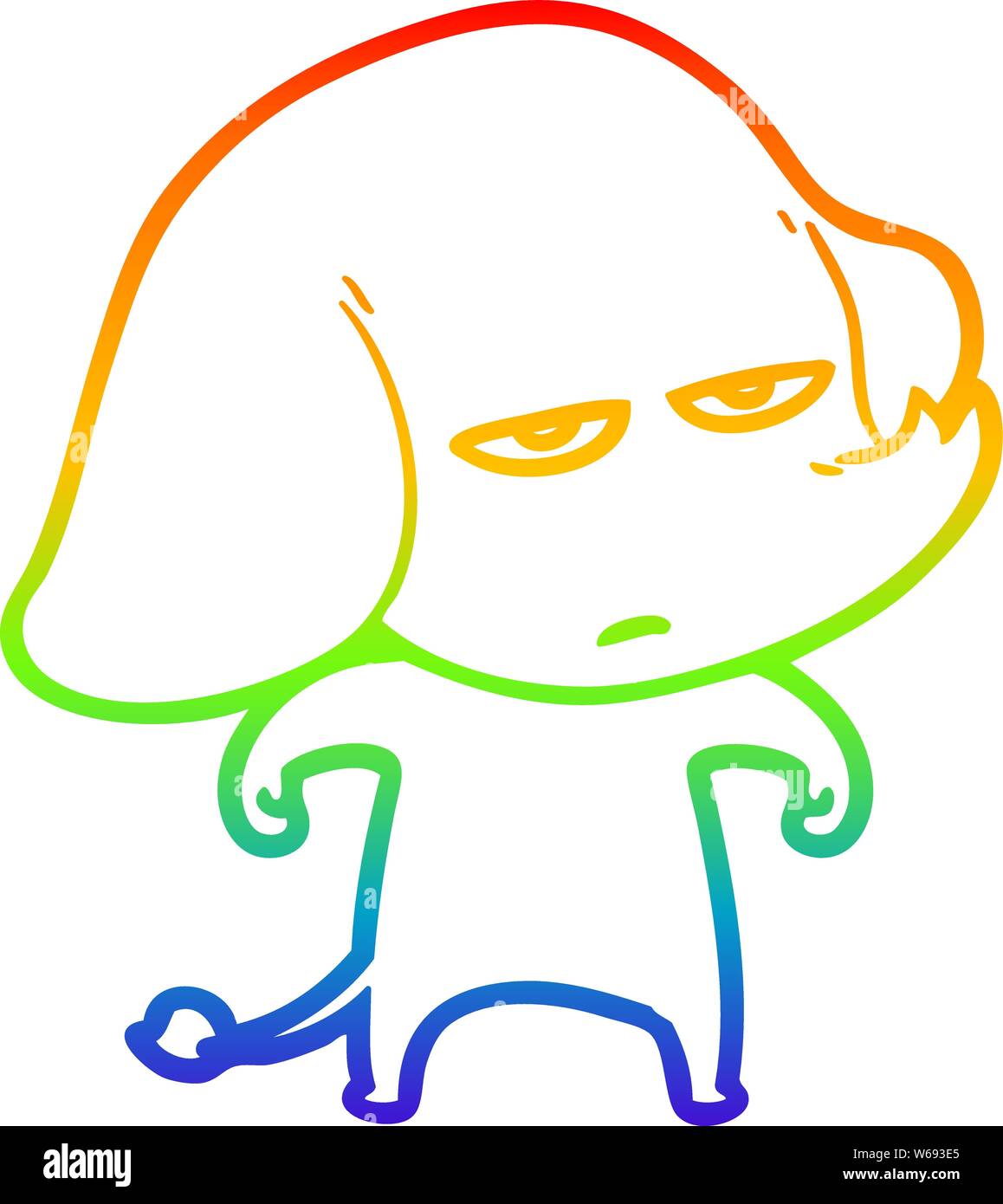 rainbow gradient line drawing of a annoyed cartoon elephant Stock ...