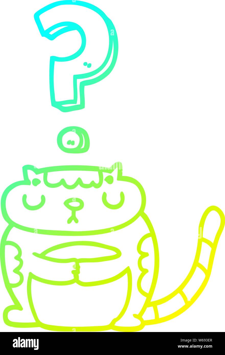 cold gradient line drawing of a cartoon cat with question mark Stock ...