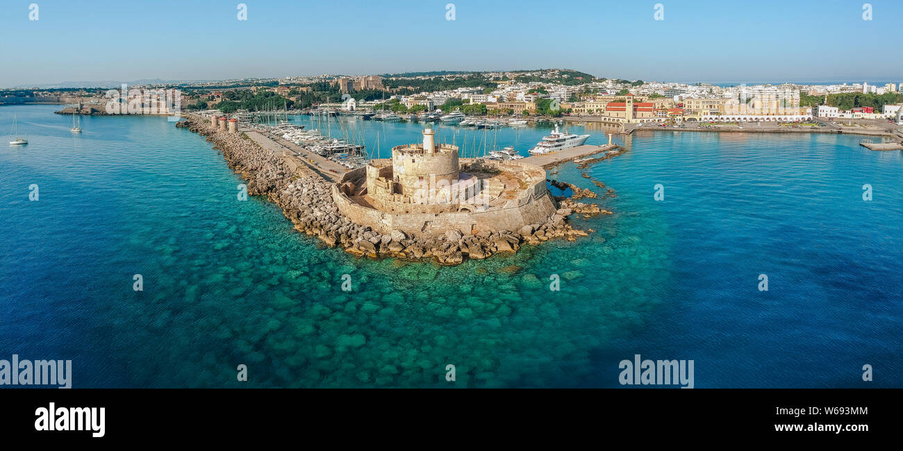 Aerial birds eye view drone photo of Rhodes city island, Dodecanese ...