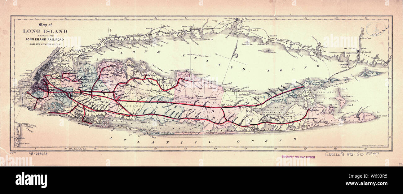 0291 Railroad Maps Map of Long Island showing the Long Island Railroad ...