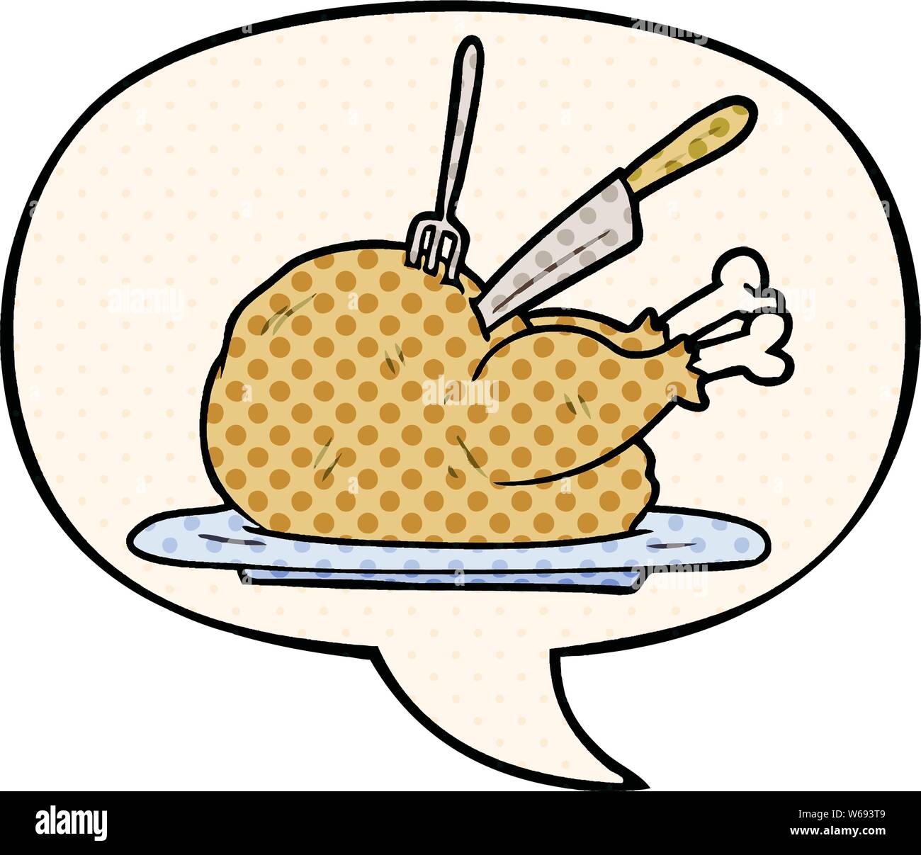 cartoon cooked turkey being carved with speech bubble in comic book ...