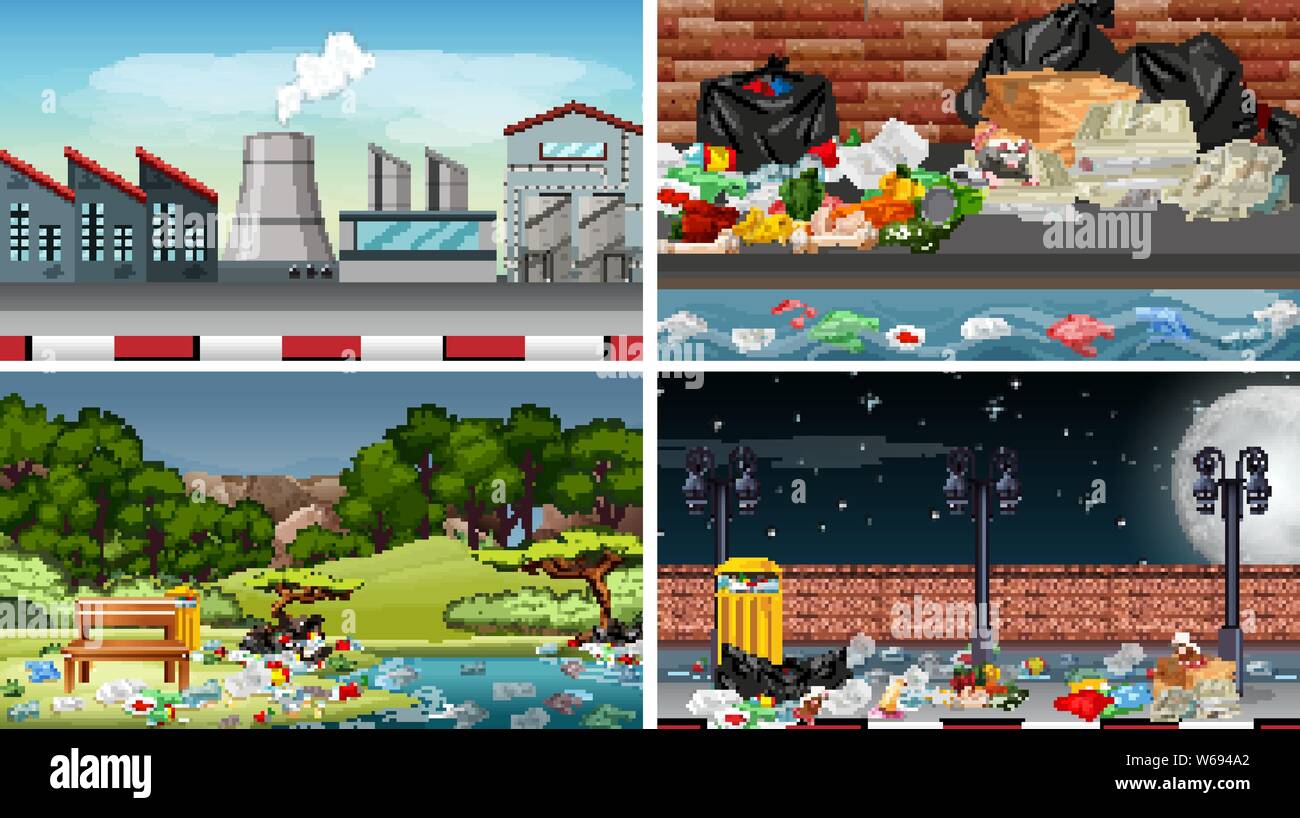 Set of polluted scenes illustration Stock Vector Image & Art - Alamy