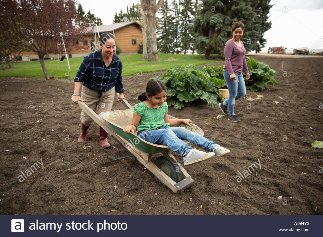 Woman pushing a wheelbarrow hi-res stock photography and images - Alamy
