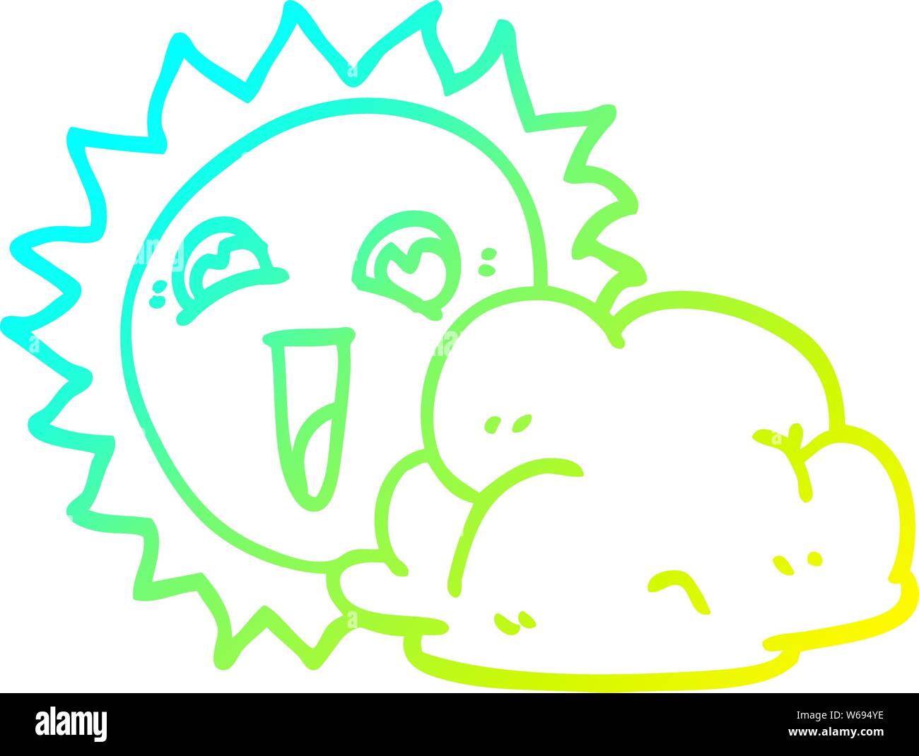 cold gradient line drawing of a cartoon sun and cloud Stock Vector ...