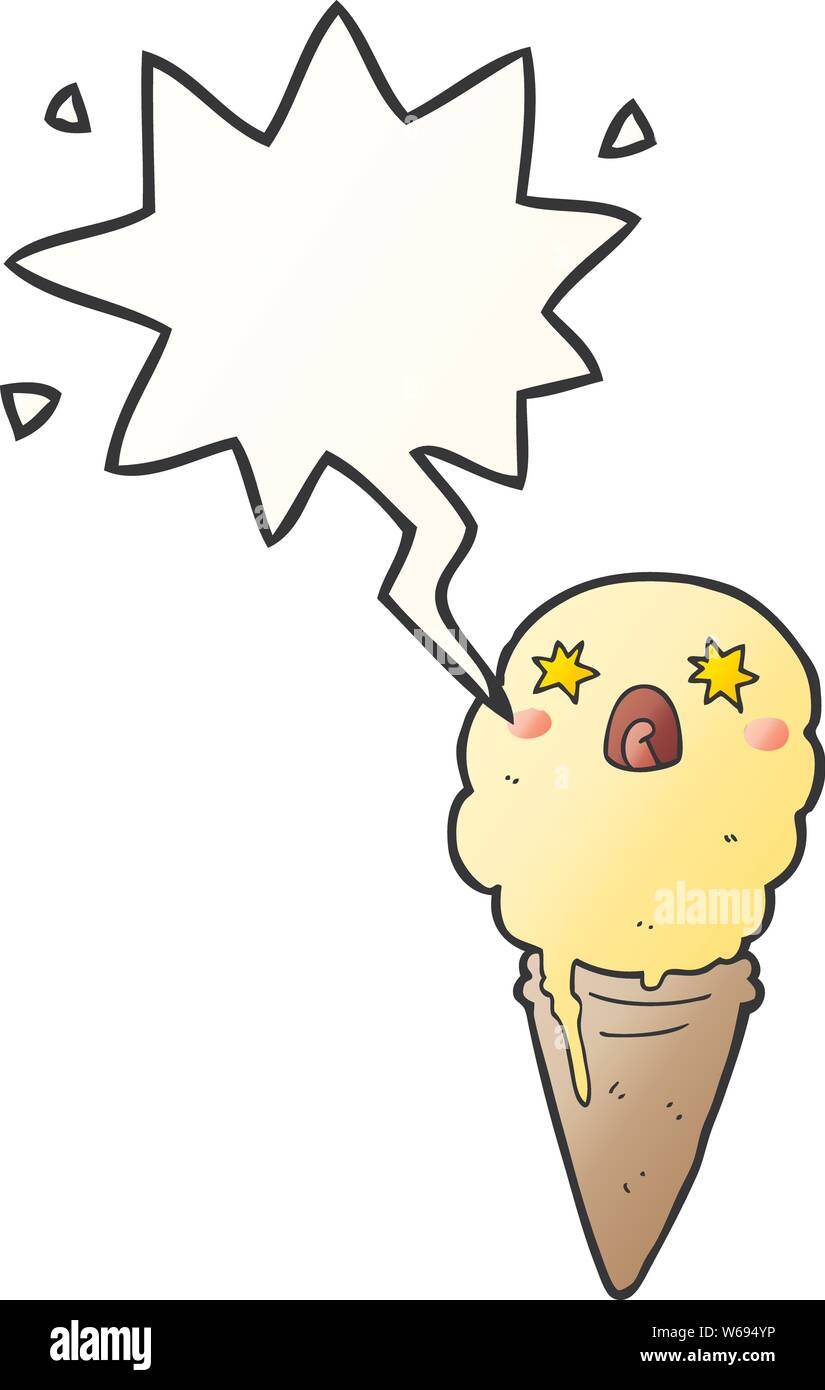 cartoon shocked ice cream with speech bubble in smooth gradient style ...