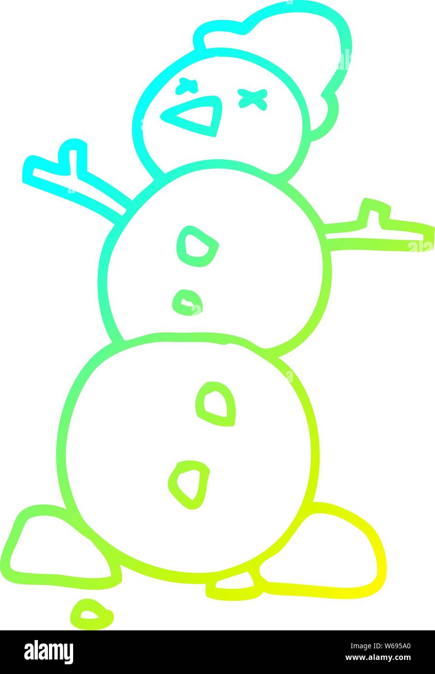 cold gradient line drawing of a cartoon snowman Stock Vector Image ...