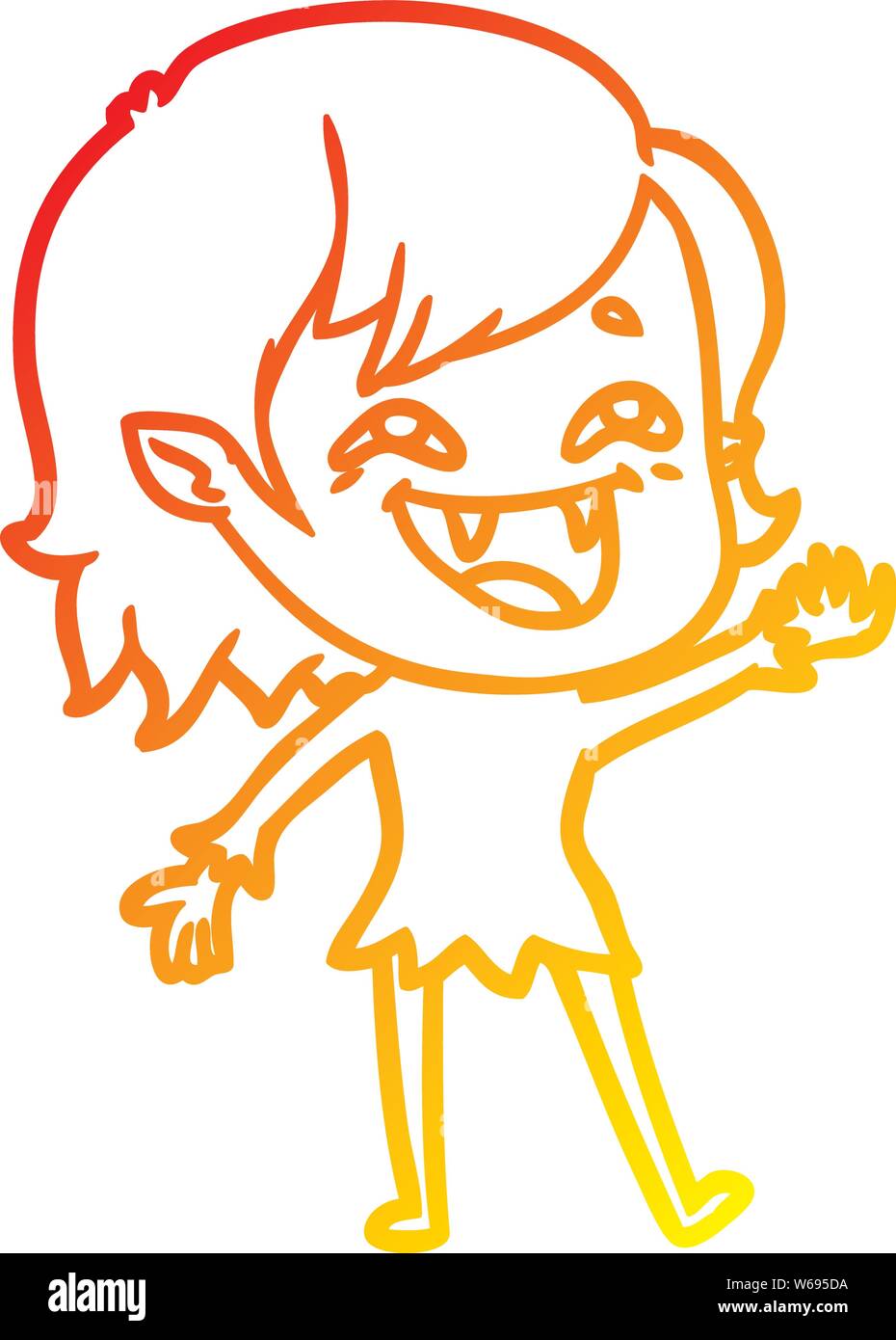warm gradient line drawing of a cartoon laughing vampire girl Stock ...