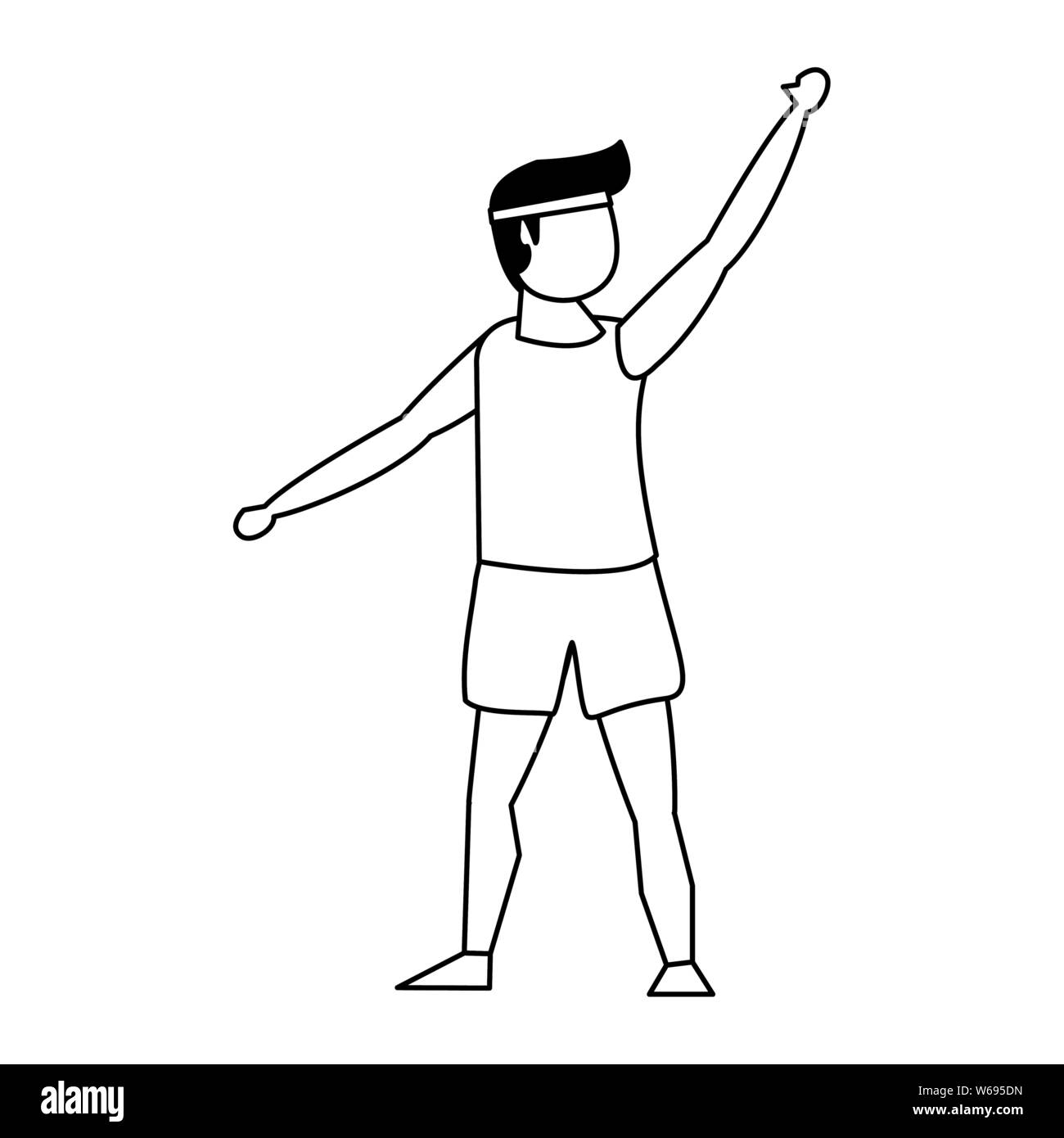 fitness sport exercise lifestyle cartoon in black and white Stock ...