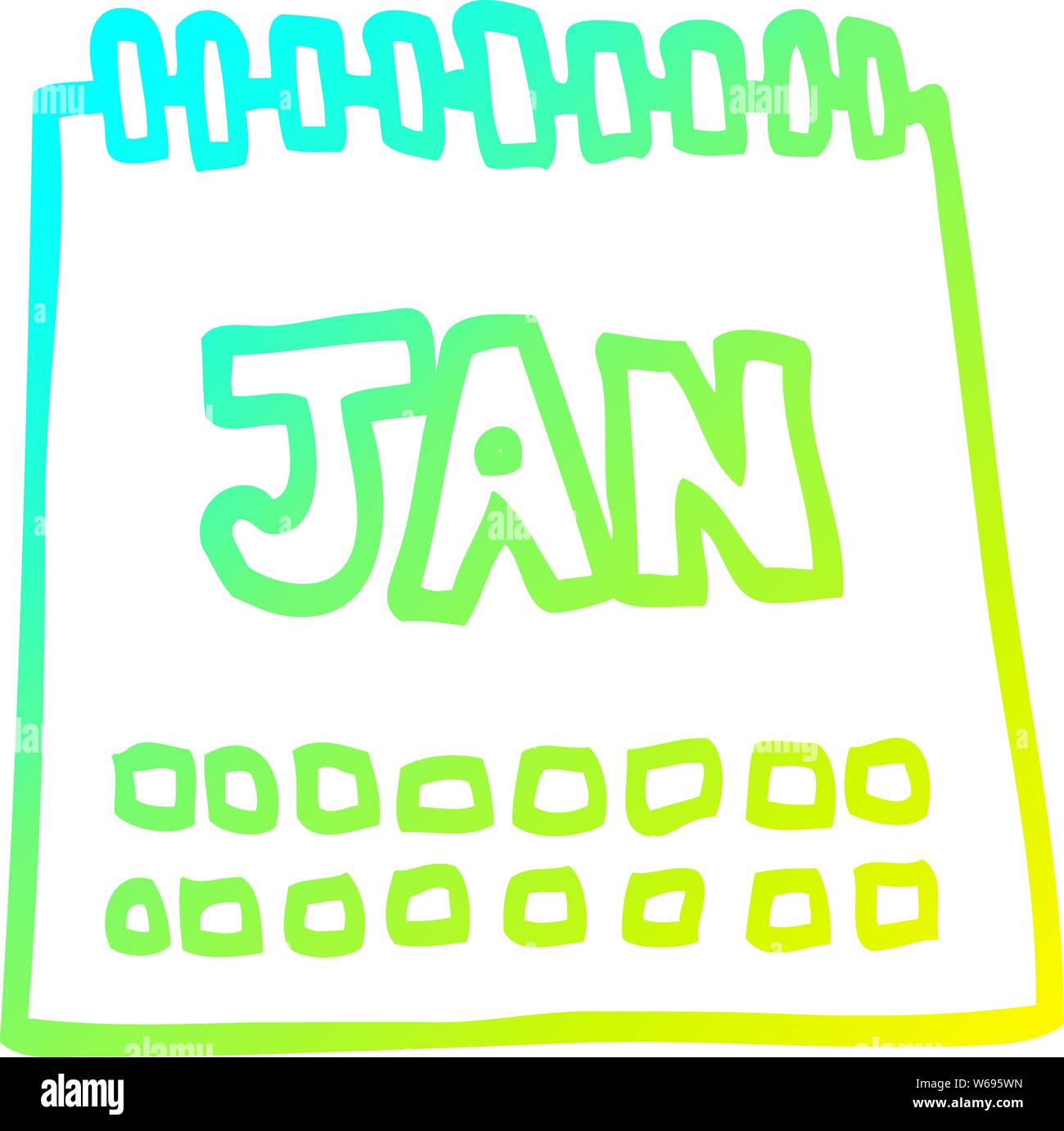 cold gradient line drawing of a cartoon calendar showing month of ...