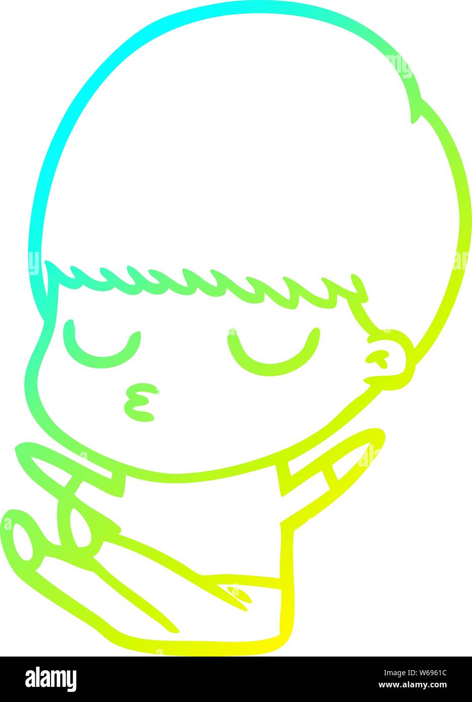 cold gradient line drawing of a cartoon calm boy Stock Vector Image ...