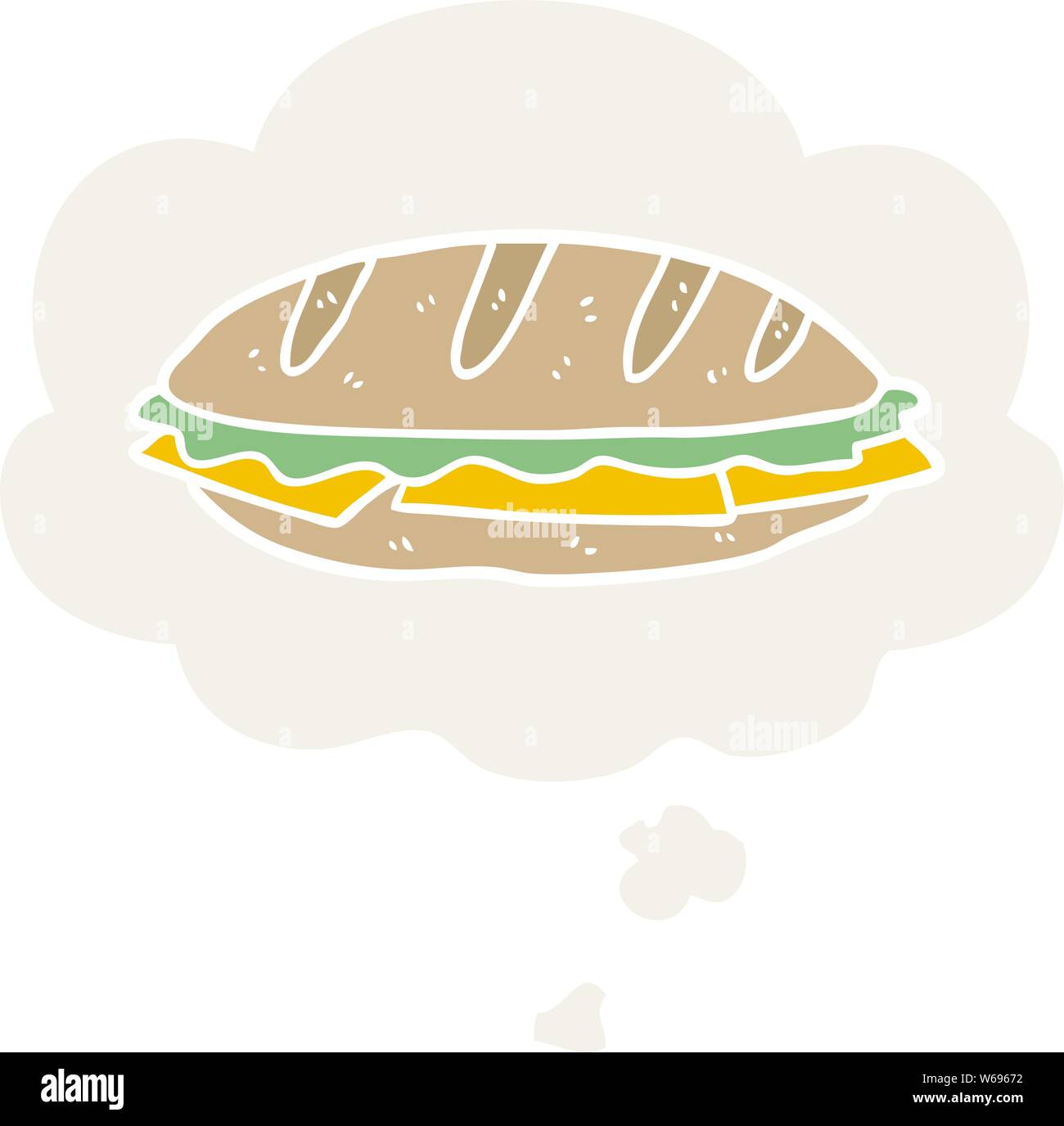 cartoon cheese sandwich with thought bubble in retro style Stock Vector ...