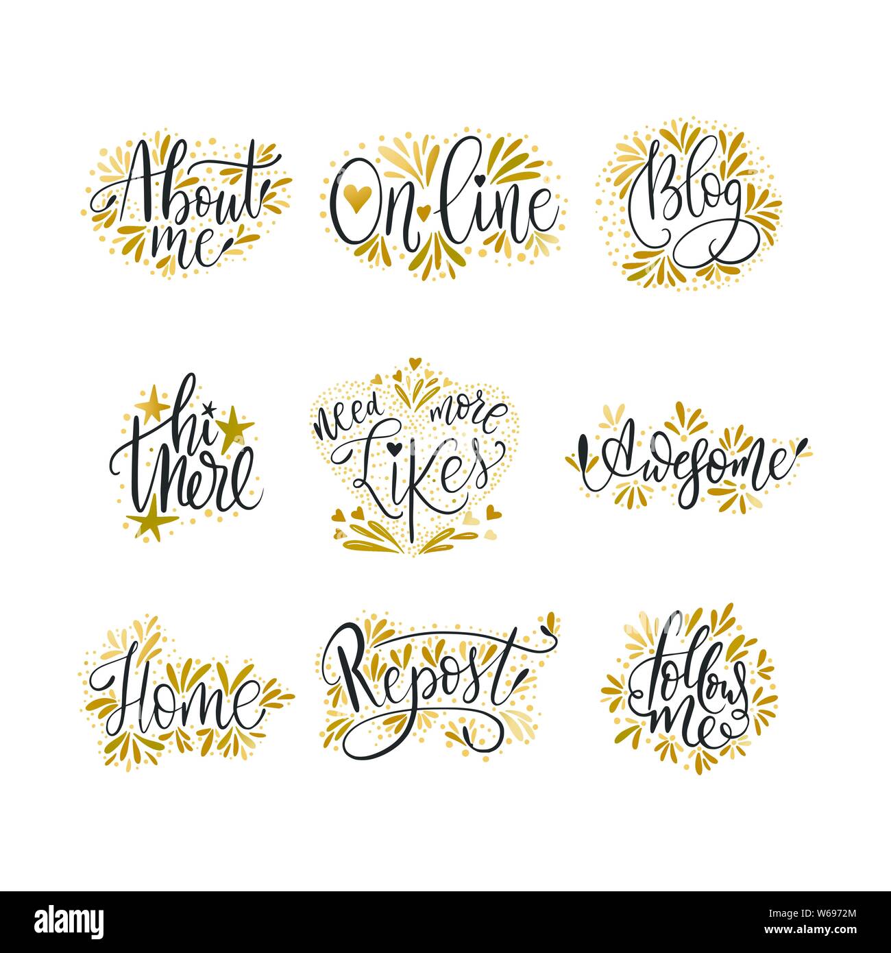 Handdrawn social media lettering set. Vector illustration Stock Vector ...