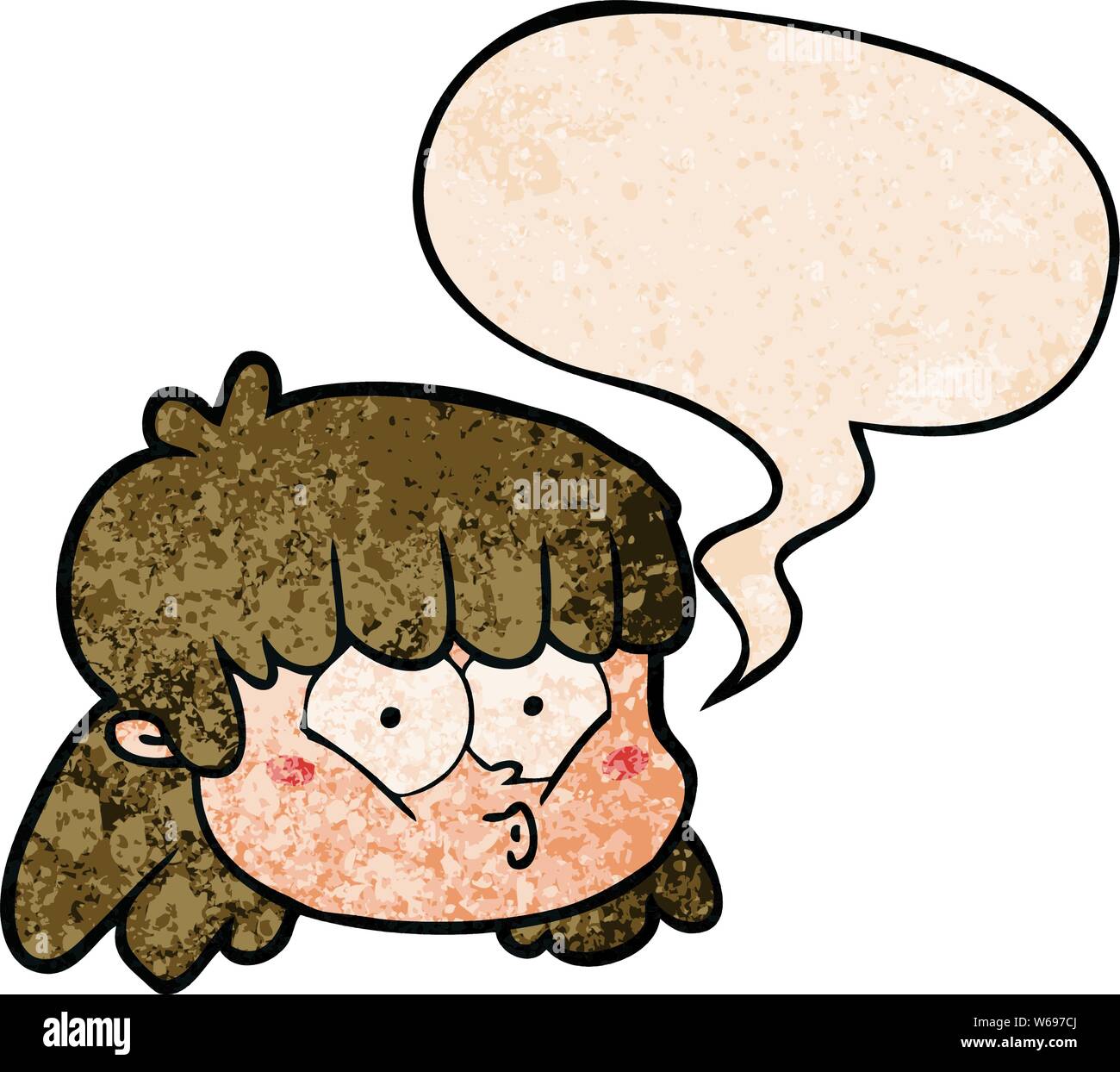 cartoon female face with speech bubble in retro texture style Stock ...
