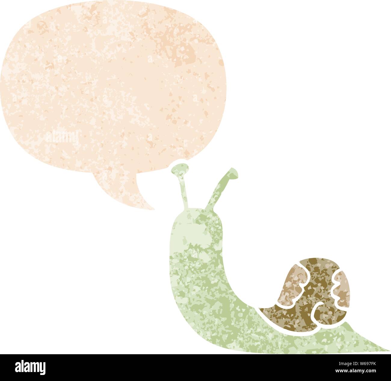 cartoon snail with speech bubble in grunge distressed retro textured ...