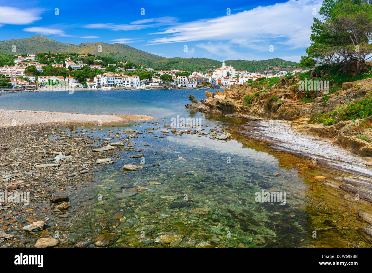 Sea landscape with Cadaques, Catalonia, Spain near of Barcelona. Scenic ...