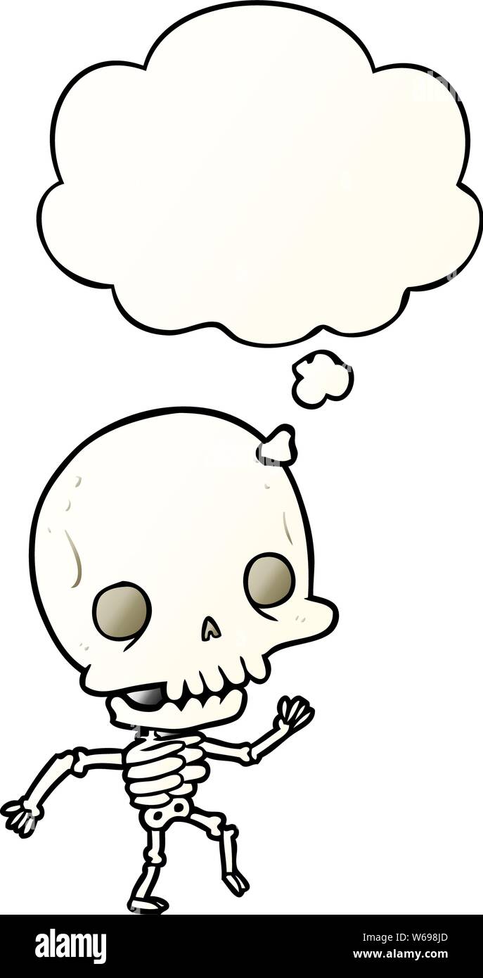 cartoon skeleton with thought bubble in smooth gradient style Stock ...
