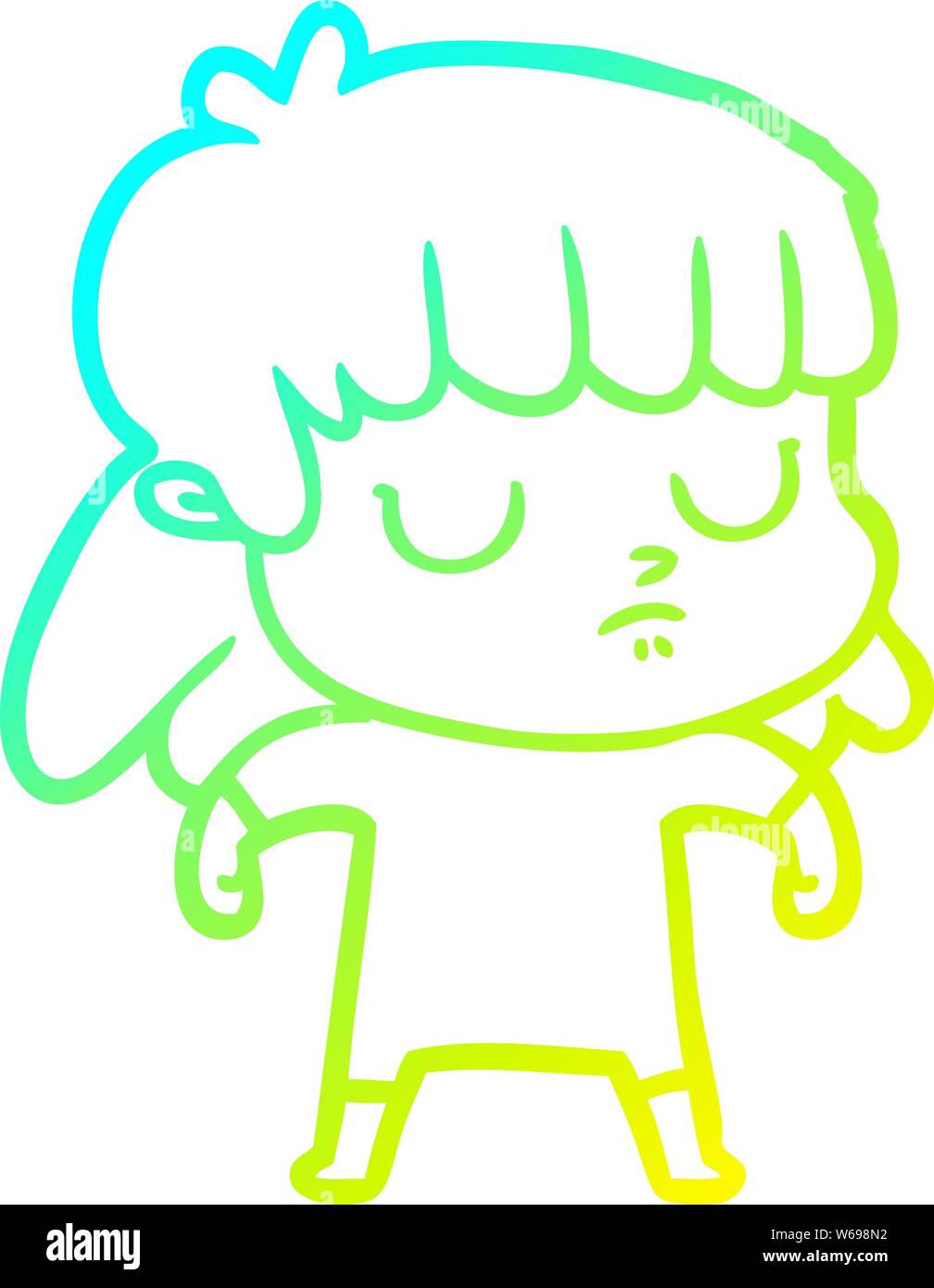 cold gradient line drawing of a cartoon indifferent woman Stock Vector ...