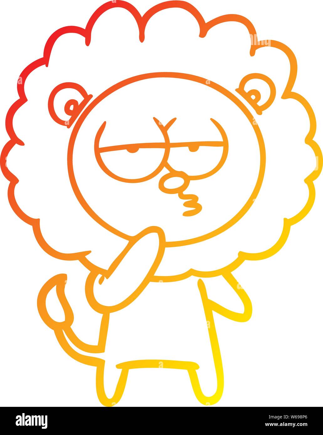 warm gradient line drawing of a cartoon tired lion Stock Vector Image ...