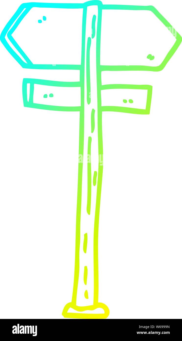 cold gradient line drawing of a cartoon painted direction sign posts ...