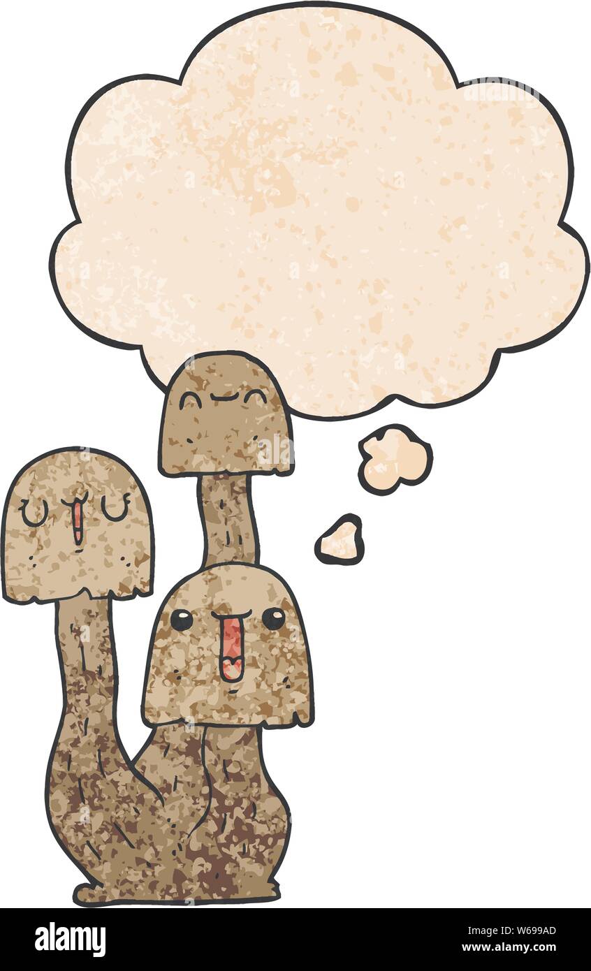 cartoon mushroom with thought bubble in grunge texture style Stock ...