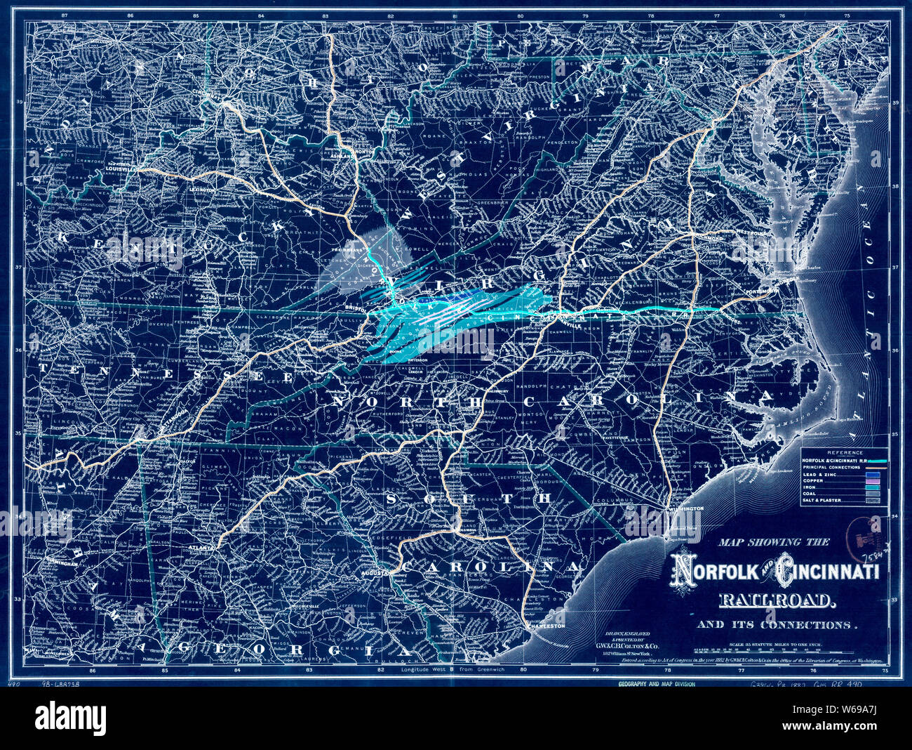 0324 Railroad Maps Map showing the Norfolk and Cincinnati Railroad and ...