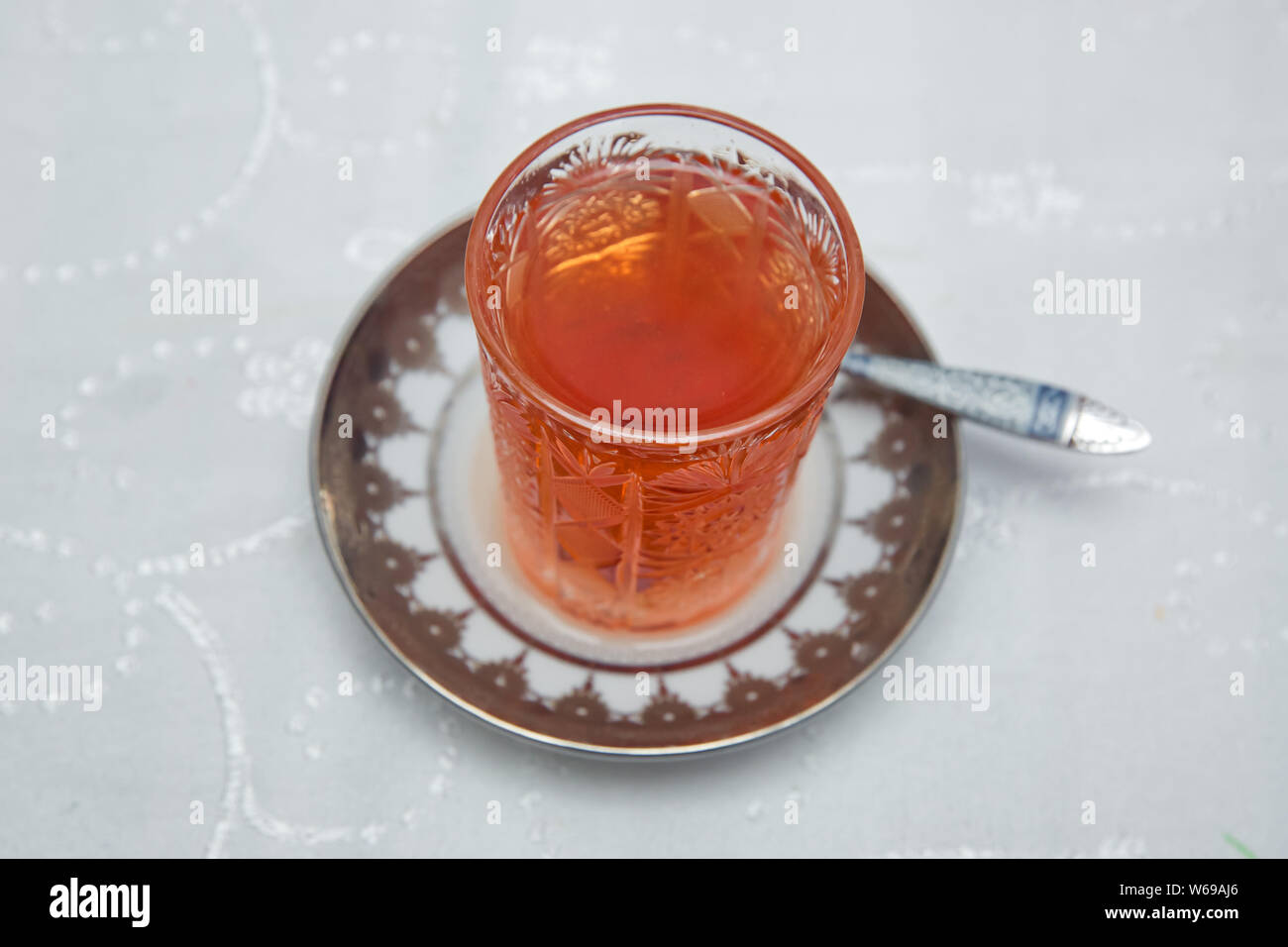 Glass of Azerbaijan tea isolated on white . Cup of tea isolated on ...