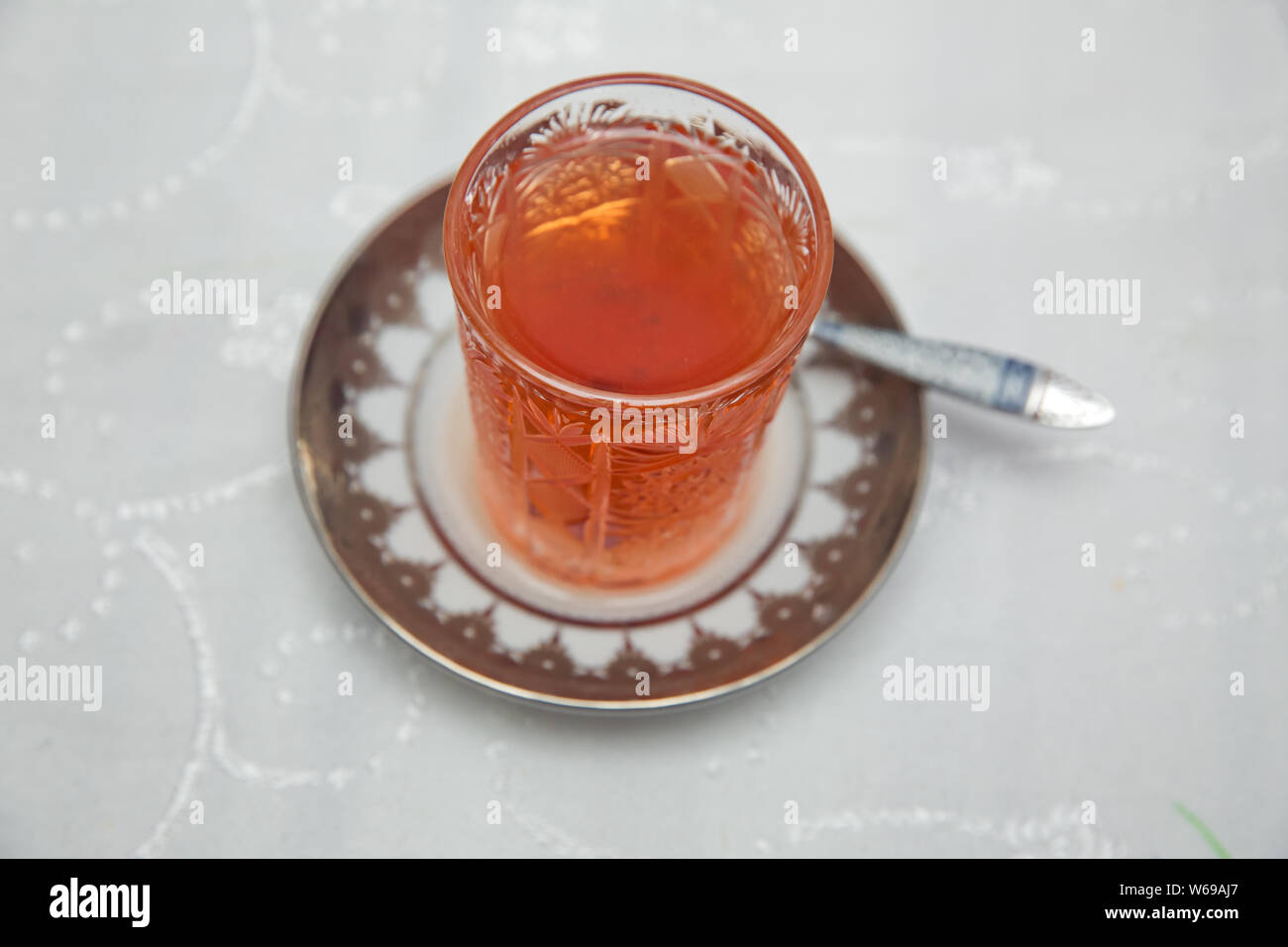 Glass of Azerbaijan tea isolated on white . Cup of tea isolated on ...