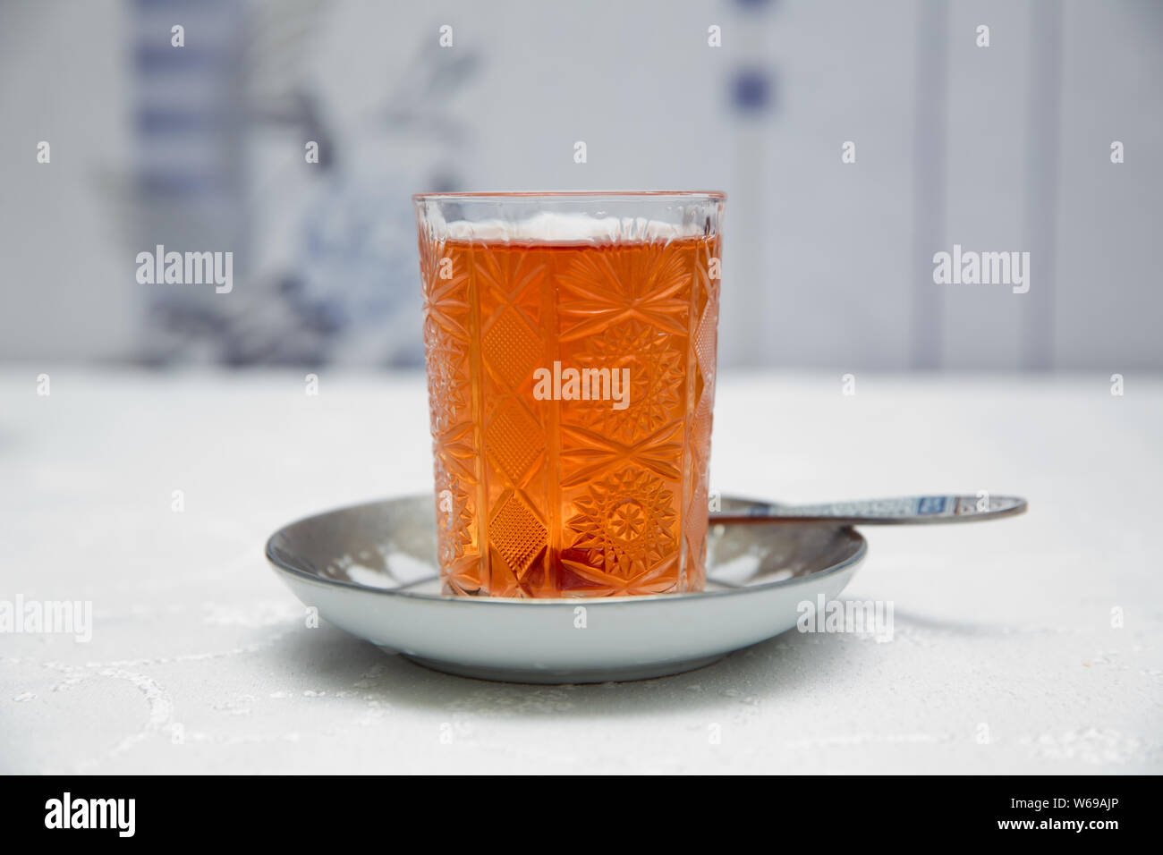Glass of Azerbaijan tea isolated on white . Cup of tea isolated on ...