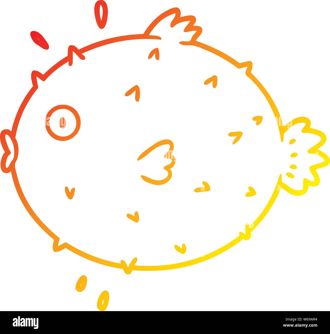 warm gradient line drawing of a cartoon puffer fish Stock Vector Image ...
