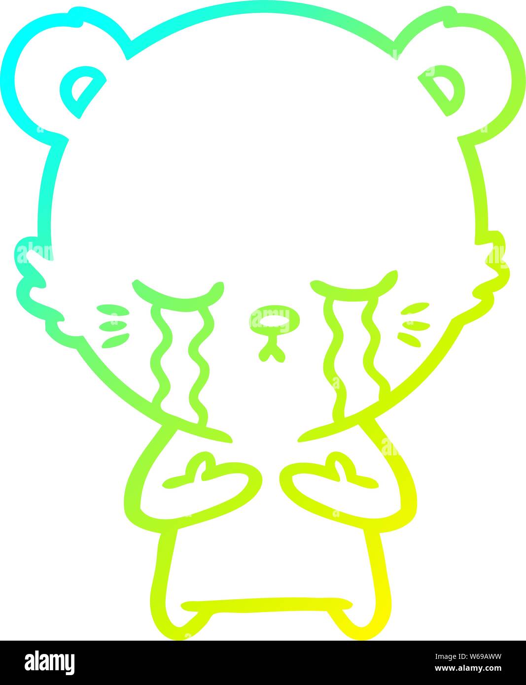 cold gradient line drawing of a crying cartoon bear Stock Vector Image ...