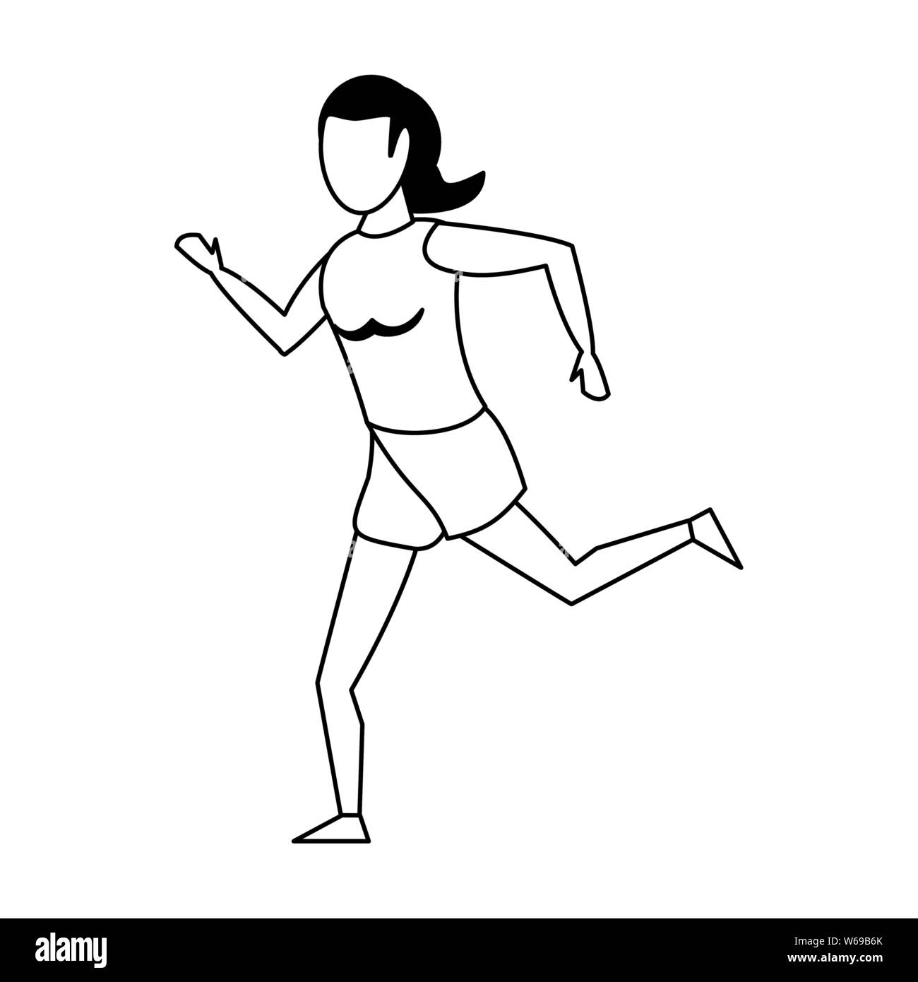 fitness sport exercise lifestyle cartoon in black and white Stock ...