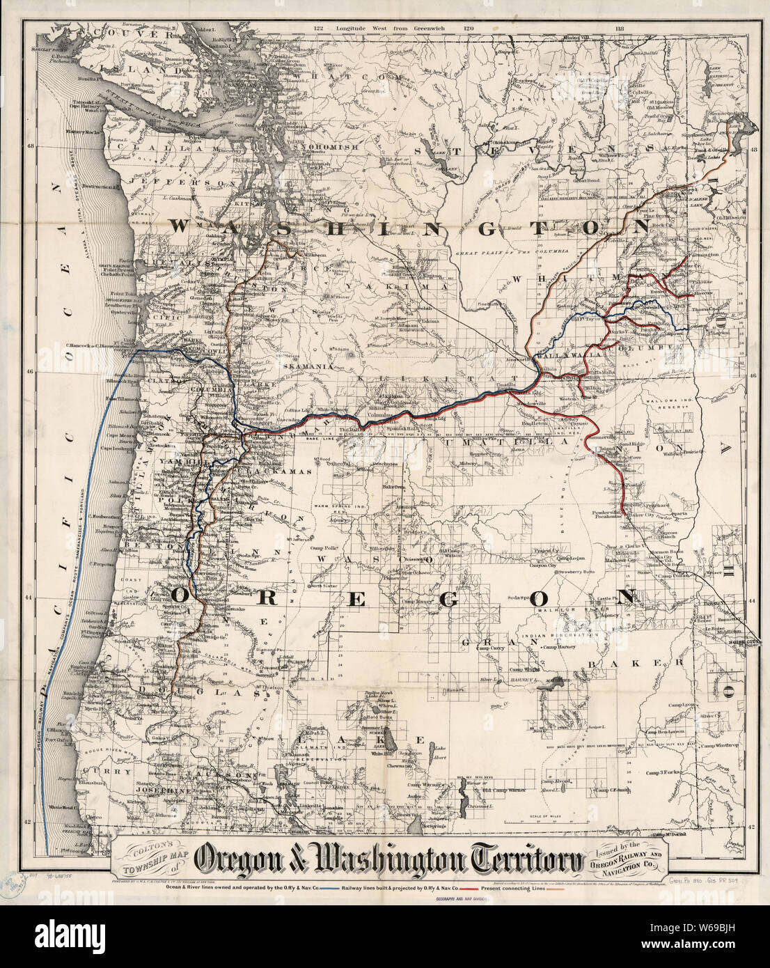0341 Railroad Maps Colton's township map of Oregon Washington Territory ...