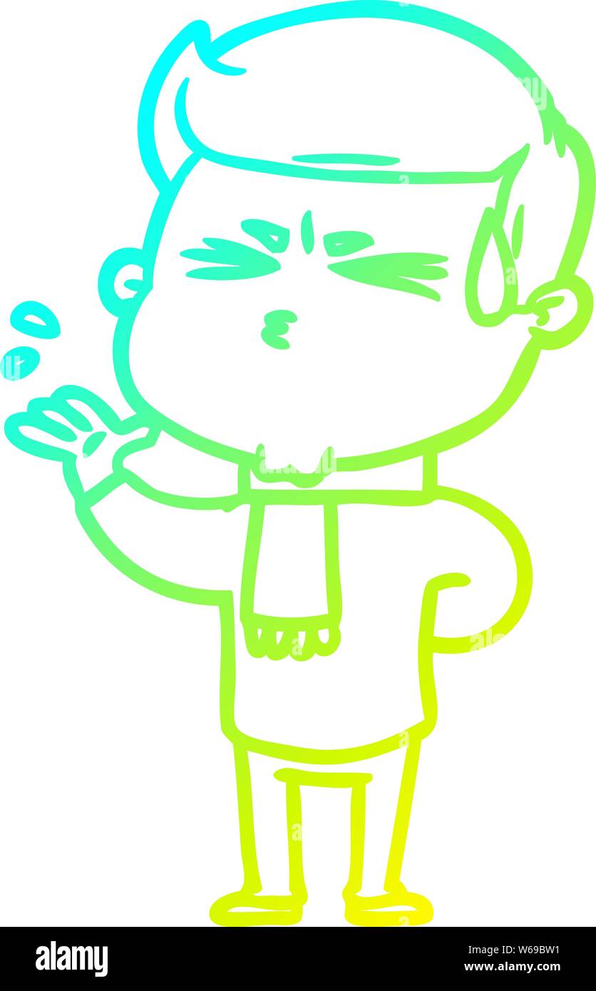 cold gradient line drawing of a cartoon man sweating Stock Vector Image ...