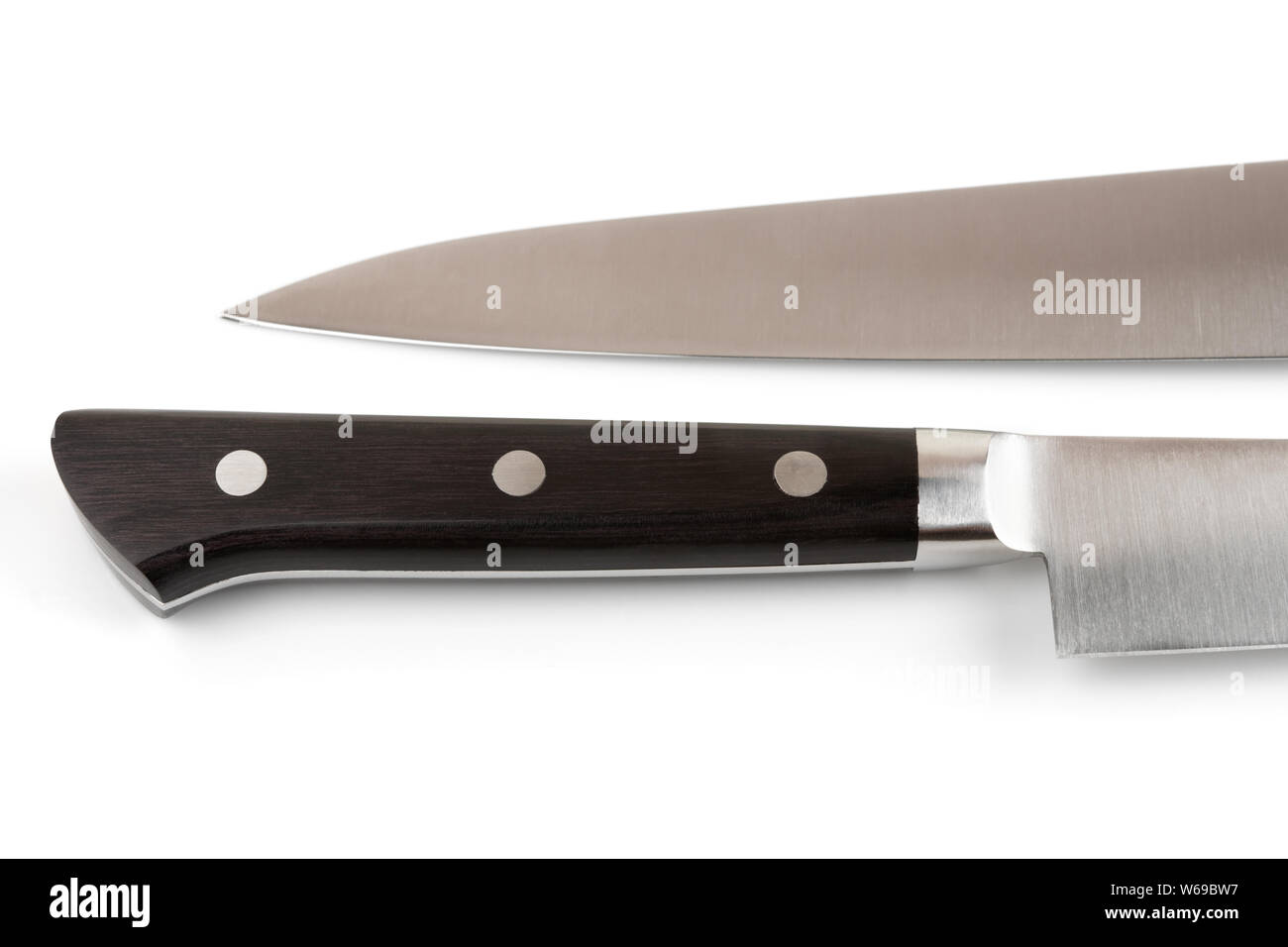 Knife blade and handle on white background, fragment, close-up Stock ...