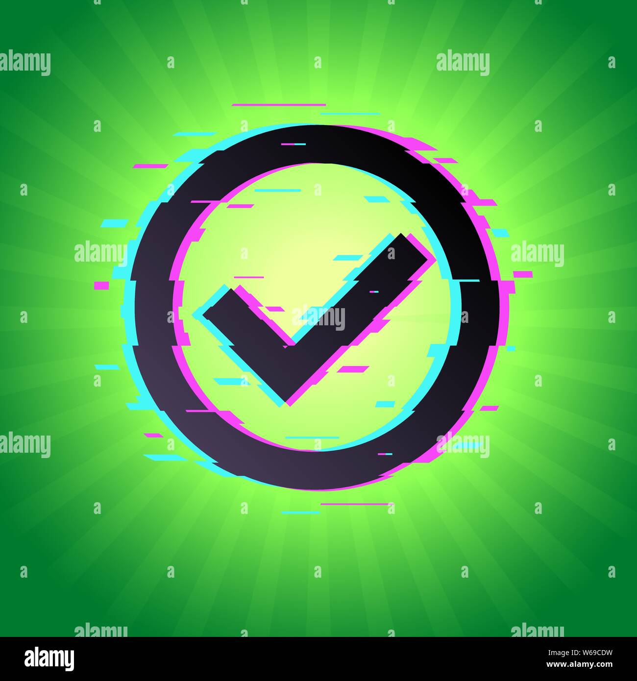 OK glitched icon on green Pop art style gradient background vector ...